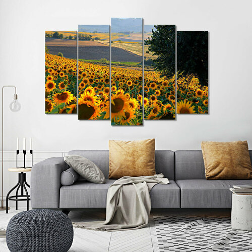 Модульная картина/Модульная картина на холсте/Модульная картина в подарок/ Пейзаж с подсолнухами - Landscape with sunflowers 2 125х85