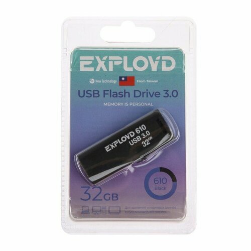 Флешка Exployd 610, 32 Гб, USB3.0, чт до 70 Мб/с, зап до 20 Мб/с, черная (комплект из 2 шт)