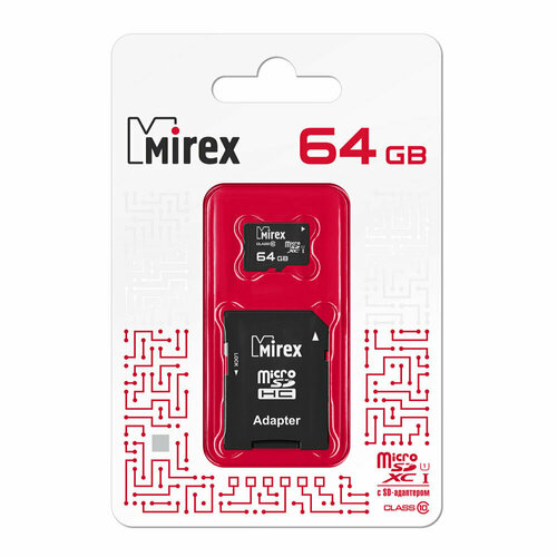 Карта памяти microSDХC с адаптером MIREX 64GB (UHS-I, U1, class 10)