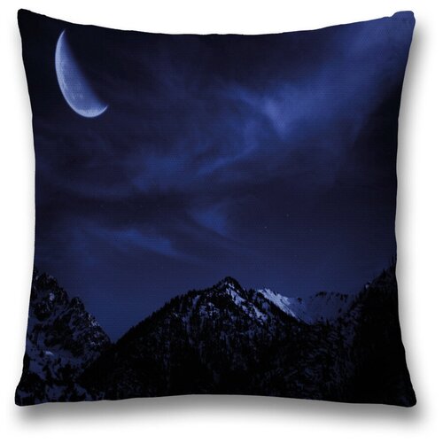 Наволочка декоративная на молнии, чехол на подушку JoyArty "Луна над горами" 45х45 см
