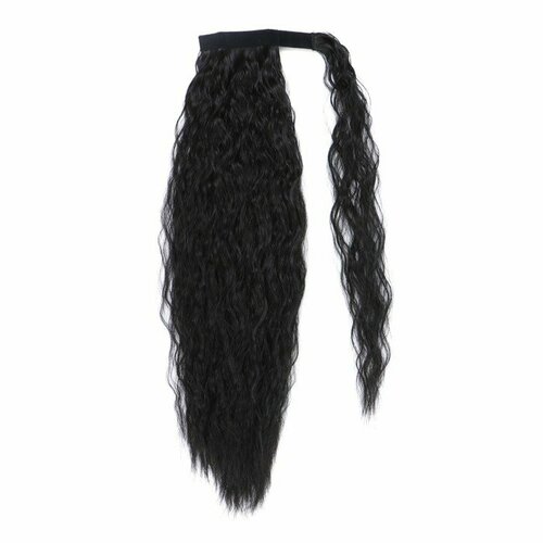 Хвост накладной, волнистый волос, на резинке, 60 см, 100 гр, цвет черный(#SHT3)