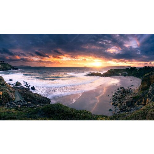 Картина на холсте 60x110 LinxOne "Пляж закат Атлантический" интерьерная для дома / на стену / на кухню / с подрамником