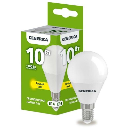 Лампа светодиодная G45 10Вт шар 3000К E14 230В | код. LL-G45-10-230-30-E14-G | GENERICA (3шт. в упак.)