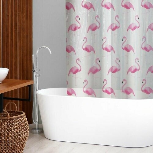 Штора для ванной комнаты SAVANNA "Фламинго", с люверсами, 180x180 см, PEVA