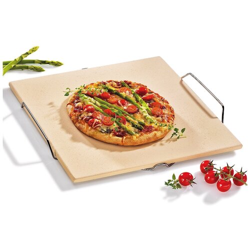 Поднос для выпекания пиццы с подставкой, 38*35,5 см, h-3,5 см, камень (огнеупорный кордиерит) от немецкого бренда KÜCHENPROFI