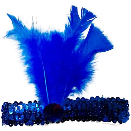 Повязка Лайзы на голову с пером цвет синий с синим камнем