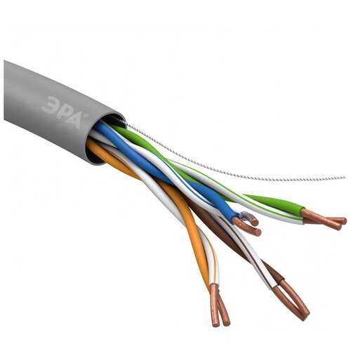 Кабель витая пара U/UTP кат.5E 4х2х24AWG solid CU PVC сер. (м) Эра Б0044429