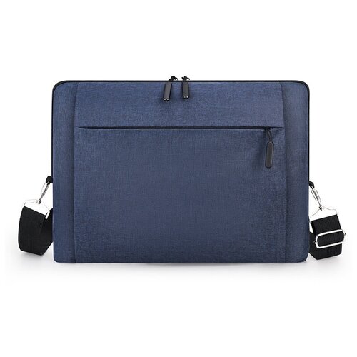Сумка для ноутбука, макбука (Macbook) 13-14.1 дюймов с ремнем мужская, женская / Деловая сумка через плечо, размер 38-28-4 см, синий
