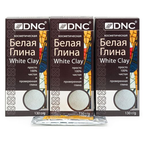 DNC Набор Косметическая белая глина (3 упаковки по 130 г) + маска для лица в подарок, 3 шт. по 15 мл