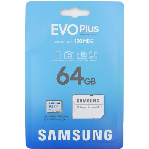 Карта памяти Samsung EVO Plus 64GB microSDXC Class 10 (MB-MC64KA/EU)