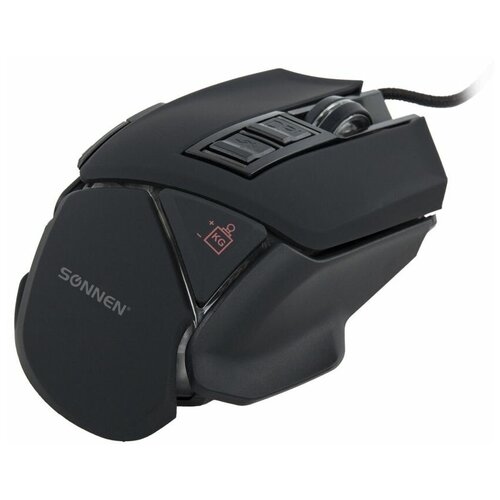 Мышь проводная игровая SONNEN Q10, комплект 3 шт, 7 кнопок, доп. утяжелители; 800-6400 DPI, RGB подсветка, черная, 513522
