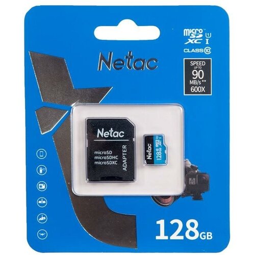 Флеш карта microSDHC 128GB Netac P500 (с SD адаптером) 80MB/s