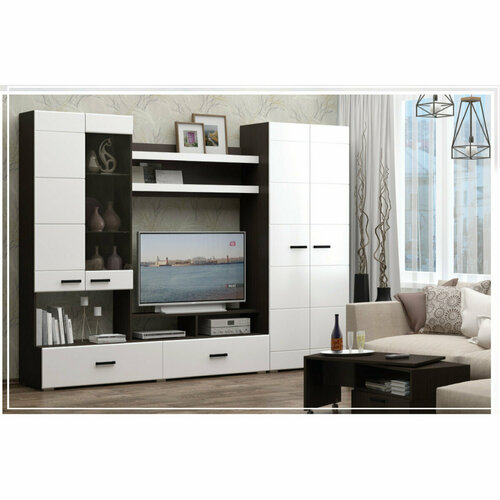 Комплект мебели для гостиной Гостиная Гамма-17 МДФ Белый глянец/Венге 280х46х200