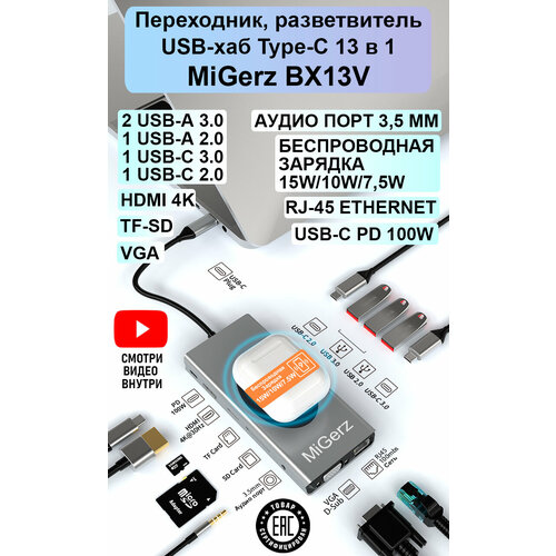 Переходник разветвитель хаб USB Type-C 13 в 1
