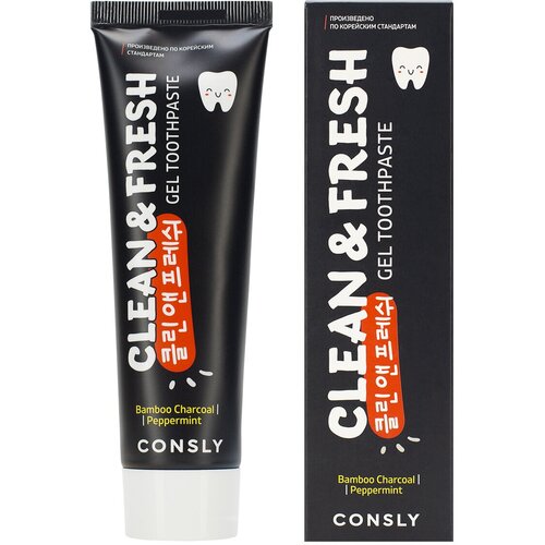 CONSLY Паста зубная гелевая Clean&Fresh с бамбуковым углем и перечной мятой Bamboo Charcoal & Peppermint Gel Toothpaste, 105 гр