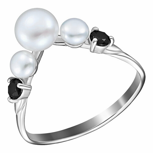 Перстень UVI Ювелирочка, серебро, 925 проба, родирование, шпинель, жемчуг, размер 19.5, белый, черный