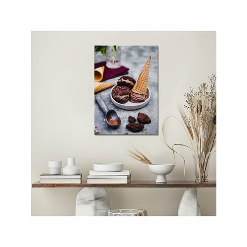 Картина на холсте с подрамником шоколадное мороженое с печеньем 30х40