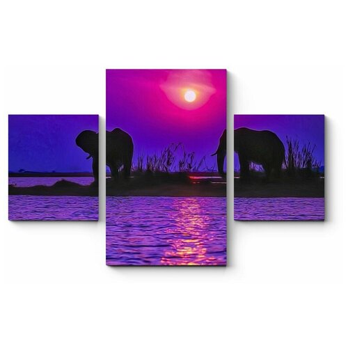 Модульная картина Слоны на водопое 140x91