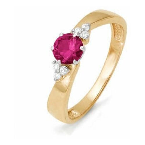 Кольцо Del'ta, красное золото, 585 проба, бриллиант, рубин, размер 17.5