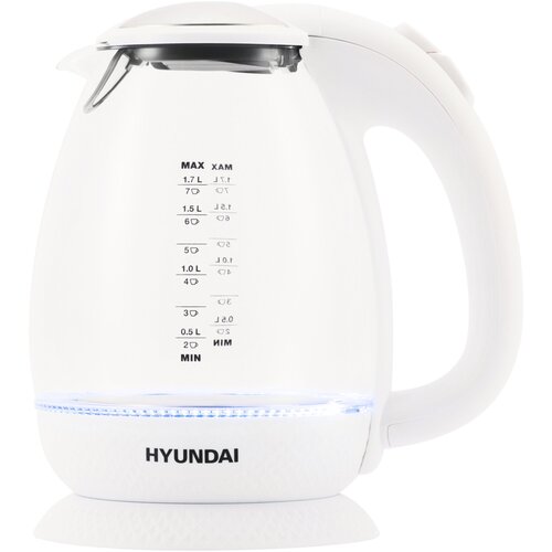 Чайник электрический HYUNDAI HYK-G3805, белый и прозрачный