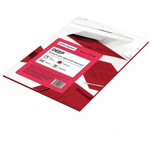 Бумага цветная А4 OfficeSpace медиум красная, 80 г/кв. м, 50 листов (245199)