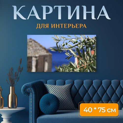 Картина на холсте "Оливки, хорватия, море" на подрамнике 75х40 см. для интерьера