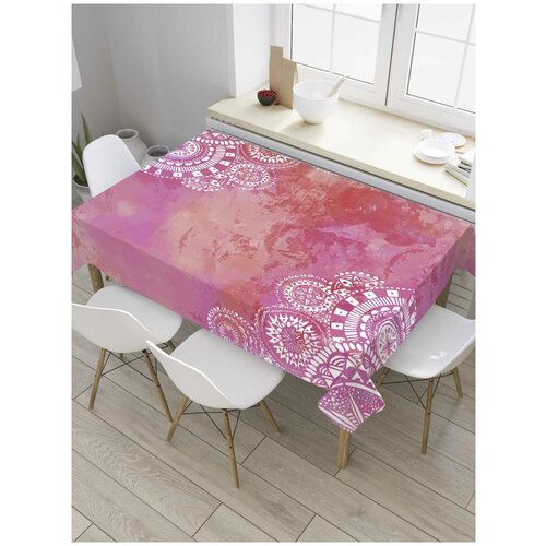Скатерть прямоугольная JoyArty на кухонный стол "Розовый механизм" из оксфорда, 120x145 см