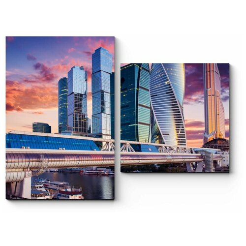 Модульная картина Бизнес центр на закате, Москва 100x75