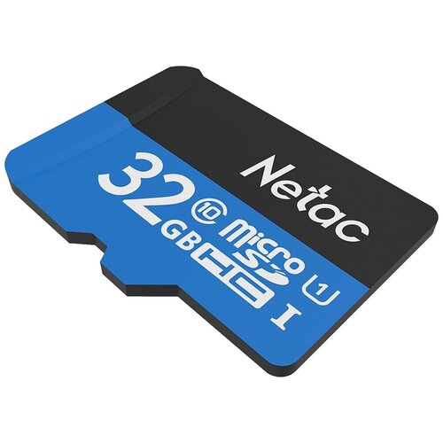 Карта памяти Netac microSDHC 32 ГБ Class 10, UHS Class 1, R 80 МБ/с, адаптер на SD, 1 шт., синий/черный