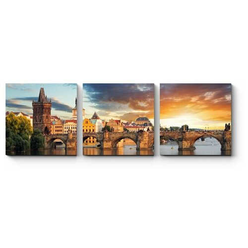 Модульная картина Карлов мост и спокойная Влтава, Прага 160x53