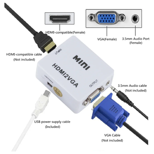 Конвертер HDMI - VGA+Audio+питаниеот USB + Блок питания от сети в комплекте