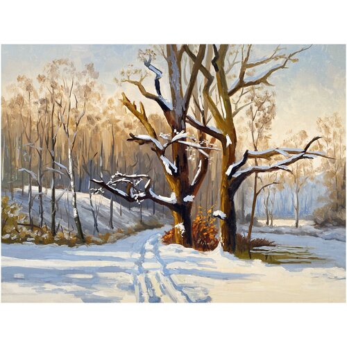 Картина маслом "В лесу зимой", холст на картоне, 30х40 см