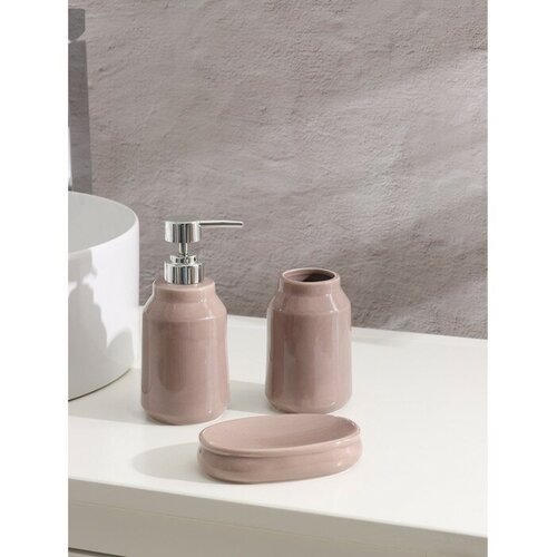 Набор аксессуаров для ванной комнаты SAVANNA «Глянец», 3 предмета (мыльница, дозатор для мыла 350 мл, стакан), цвет кофейный