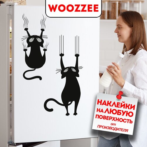 Наклейки для стен и мебели Woozzee Сползающие коты / наклейки для интерьера / наклейки на стену / интерьерные наклейки / наклейки для мебели