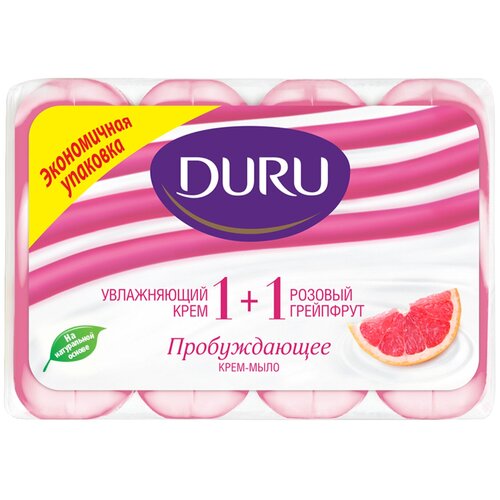 DURU Крем-мыло кусковое Soft sensations 1+1 Розовый грейпфрут грейпфрут, 4 шт., 90 г