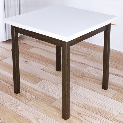 Стол кухонный Классика с квадратной белой столешницей из массива сосны 40 мм и ножками цвета темного дуба, 80х80х75 см