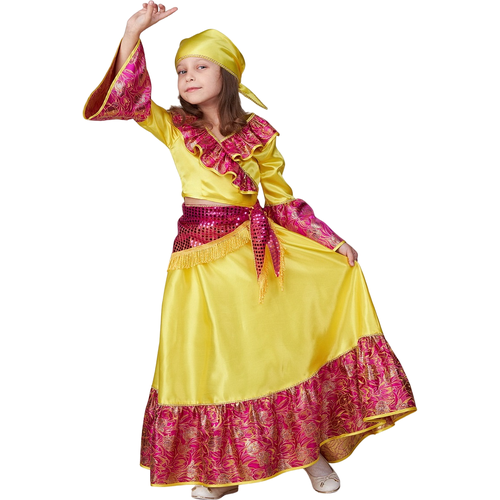 Карнавальный костюм Цыганочка желтая размер 134-68, платье Цыганки для девочек, на утренник, новый год, на праздник