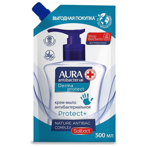 Aura крем-мыло Derma Protect Антибактериальное с маслом чайного дерева и тимьяном, 500 мл, 500 г