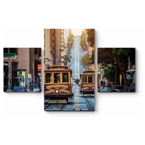 Модульная картина Два старинных трамвая по улицам Сан-Франциско90x59