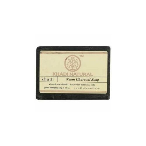 NEEM CHARCOAL Handmade Herbal Soap With Essential Oils, Khadi Natural (НИМ И уголь Мыло ручной работы с эфирными маслами, Кхади), 125 г.
