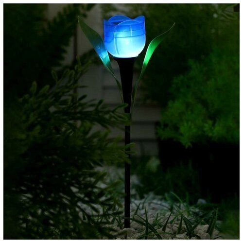 Фонарь садовый Luazon Lighting на солнечной батарее "Тюльпан синий", 29 см, d-5 см, 1 Led