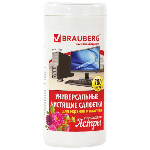 BRAUBERG Астра 511689 влажные салфетки 100 шт. 170 мм  x 130 мм, 1500 мл, белый