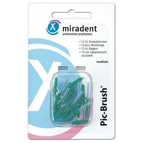 Зубной ершик miradent Pic-Brush Medium зеленые 2.2 мм, green, 12 шт., диаметр щетинок 2.2 мм