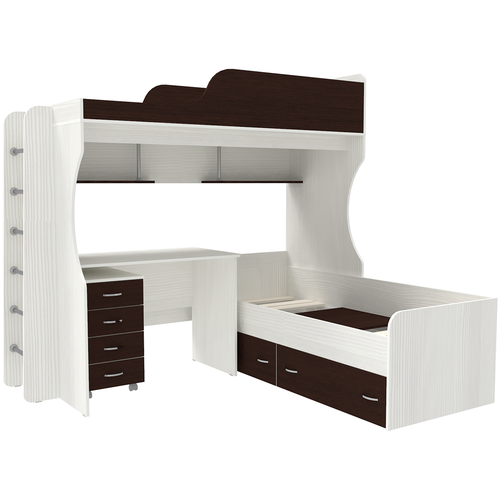 Двухъярусная кровать Дуэт-5 с металлической лестницей Белое Дерево Венге