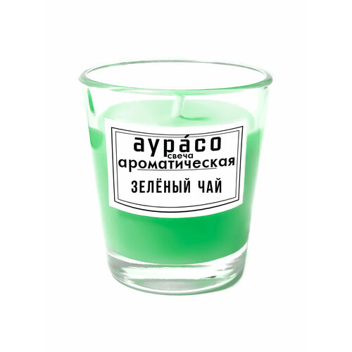 Зелёный чай - ароматическая свеча Аурасо из 100 % соевого воска, 5x4 см, 100 гр, зелёная, 1 шт.