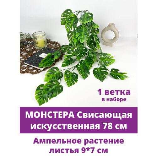 Монстера свисающая, ампельное растение, искусственная зелень, цвет зеленый 78 см, 1 шт.