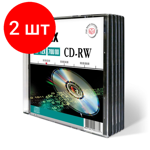 Комплект 2 упаковок, Носители информации CD-RW, 4x-12x, Mirex, Slim/5, UL121002A8F