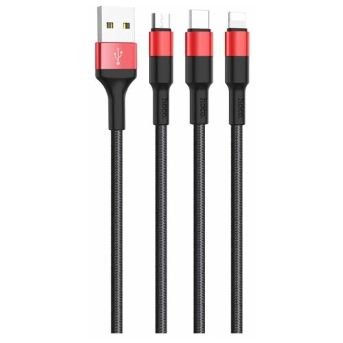Кабель Hoco X26 Xpress USB - Lightning/MicroUSB/USB Type-C, 1 м, 1 шт., черный/красный
