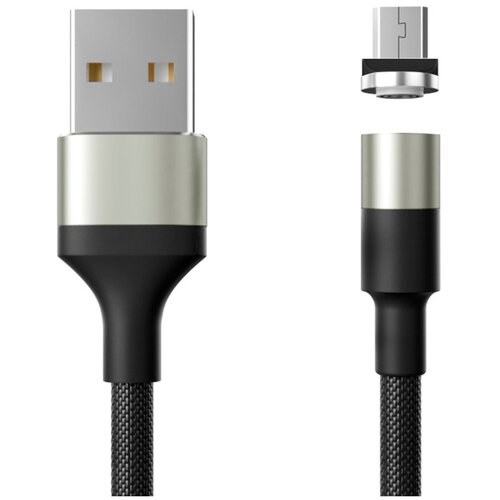Магнитный кабель для зарядки телефонов Micro-USB, Qualcomm 3.0/QC, 1.2 м, нейлоновая оплетка, алюминиевый корпус, цвет серебристый
