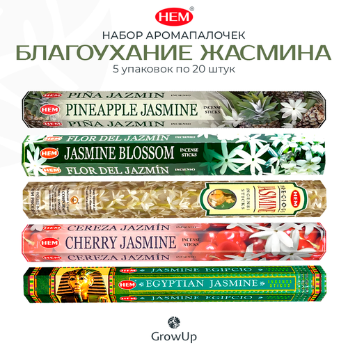 Палочки ароматические благовония HEM ХЕМ Набор Благоухание жасмина, 5 уп. по 20 шт.